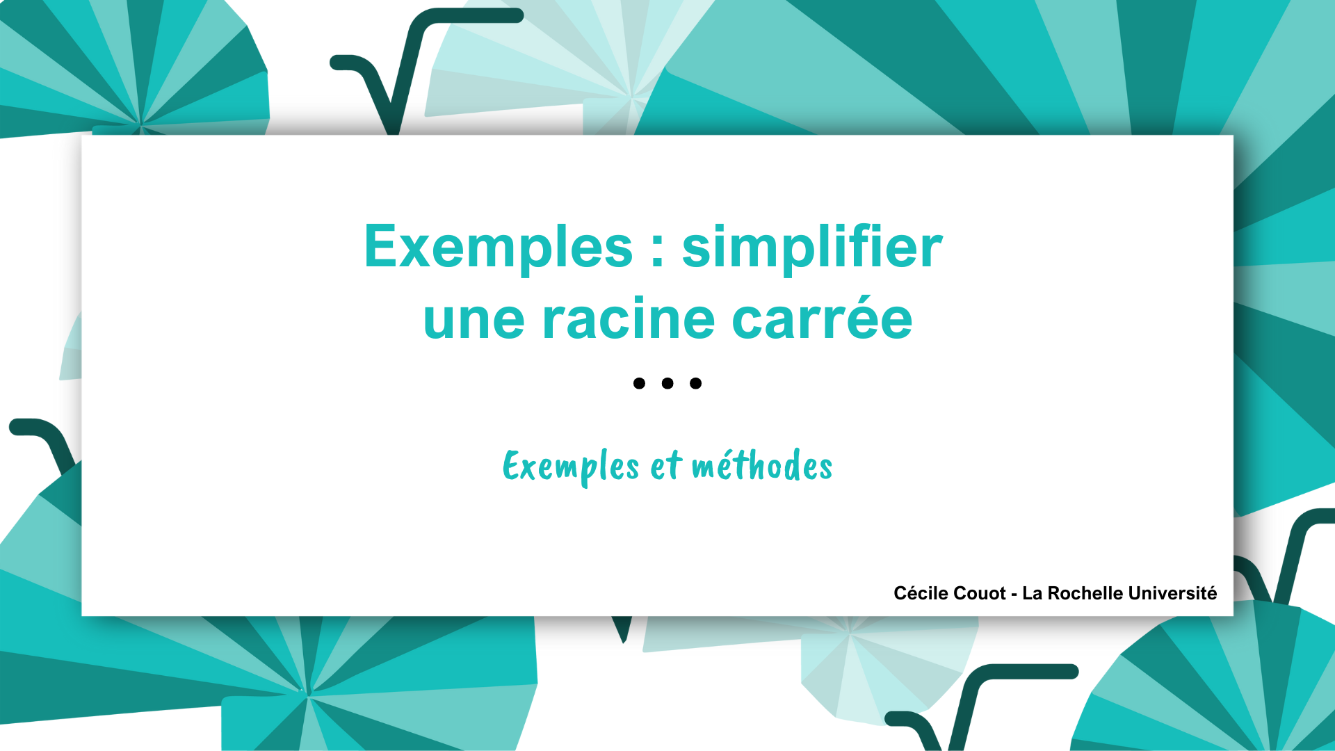 POD - Exemples : Simplifier Une Racine Carrée Ou